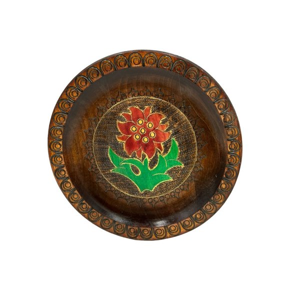 Accents | Vintage Carved Wooden Mandala Plate With Brass Inlay Folk Art ...